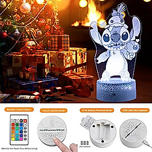 AmazerGift Stitch Night Light for Kids,Stitch Gifts,Christmas and Birthday Party Supplies for Boys/Girls, Stitch Decoration 3D Night Light, 16 Colors Change with Remote