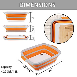 Large Collapsible Cutting Board(4.22 Gal/16L), Foldable Camping Sink with Colander, BBQ Prep Tub with Lid, Multifunction Dish Basin for Kitchen, Bowl, Vegetable and Fruit, Storage Basket for Picnic