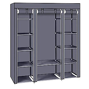 Thxbyebye Portable Clothes Closet, Non-Woven Fabric Wardrobe with Hanging Rods, 9 Storage Shelves, Storage Organizer