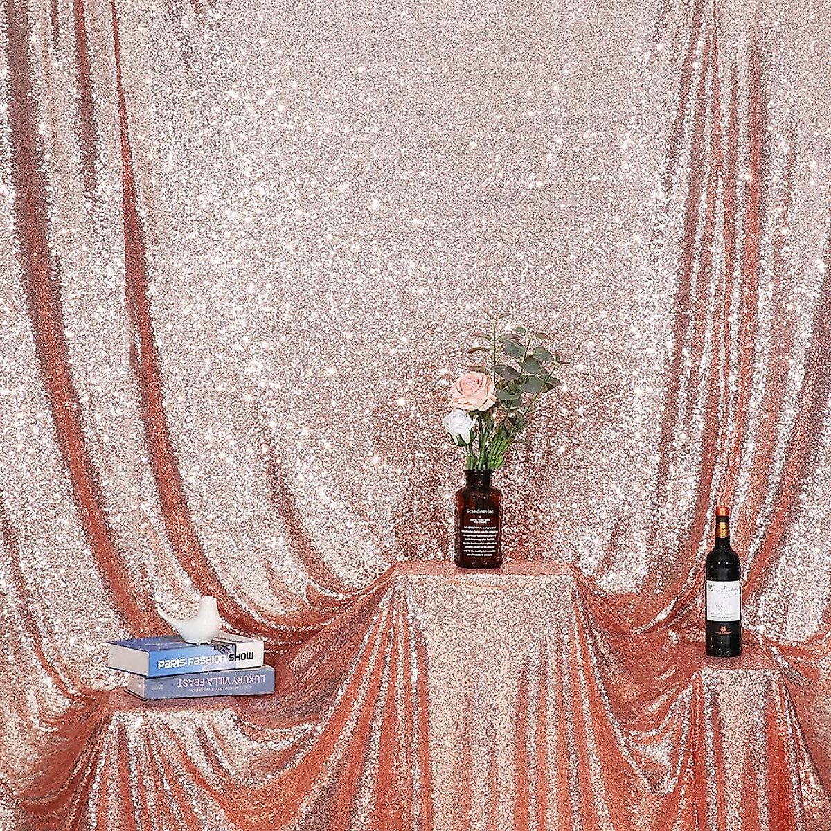 Sequin Backdrop Curtain Eternal Beauty Glitter Sequin Background for Wedding Party Decor (W6 x H6FT,Rose Gold)