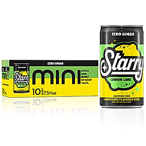 Starry Zero Sugar Lemon Lime Soda, Caffeine Free, Mini Cans, 7.5 Ounce (Pack of 10)
