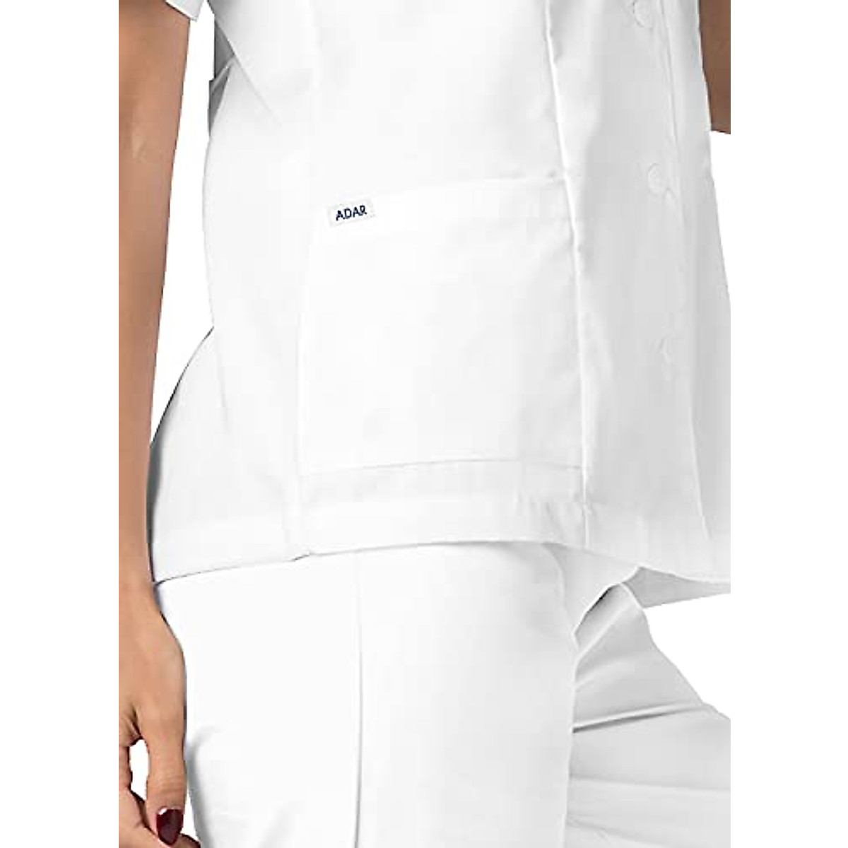 Adar Universal Scrubs for Women - Lapel Collar Buttoned Scrub Top - 2629 - White - XS