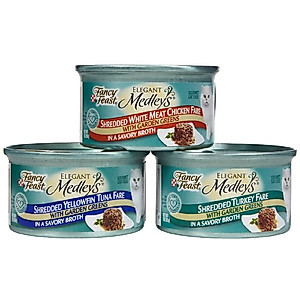 Fancy Feast Elegant Medley`s Shredded Fare Collection Variety Pack Canned Cat Food 24 - 3oz Cans