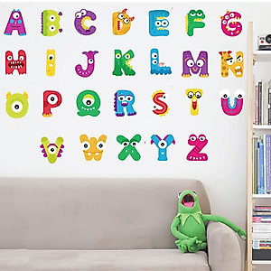 Cute 26 Alphabets ABC Kids Wall Stickers Removable Colorful ABC Letter Eyes Decals Peel and Stick for Baby Nursery Daycare Decor Kids Bedroom Playroom Wall Art Decor