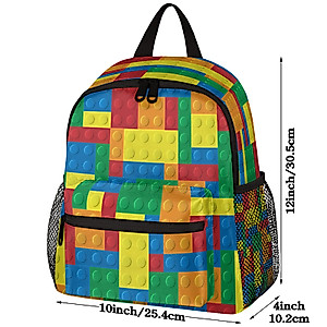 Kids Backpack Colorful Building Blocks, Durable Preschool Kindergarten Toddler Backpack for Teen Boys Girls, Lightweight School Bookbag Water Resistant Casual Daypack with Chest Strap