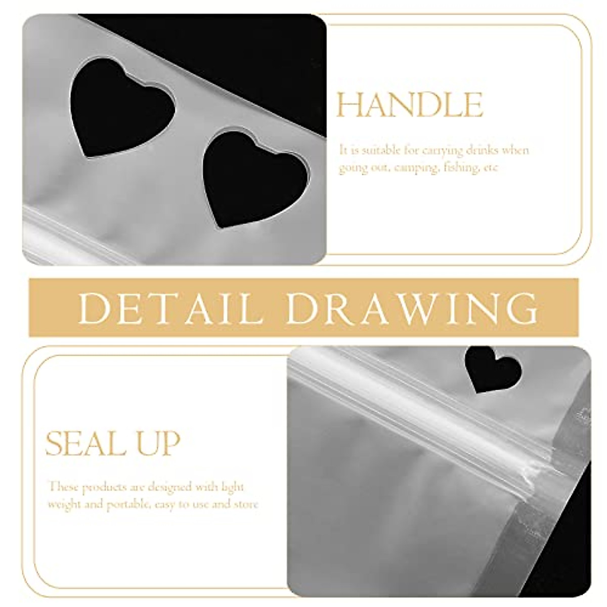 UPKOCH Clear Drink Pouches Bags Smoothie Bags Reclosable Zipper Heavy Duty Hand- held Translucent Stand- up Plastic Pouches Bags Drinking Bags Bottom Gusset with 100pcs Straws