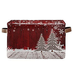 senya Christmas Basket with Handles, Christmas Coffee Tree Red Wooden Foldable Fabric Collapsible Storage Bins Organizer Bag for Storage Toy Clothes, one size x1