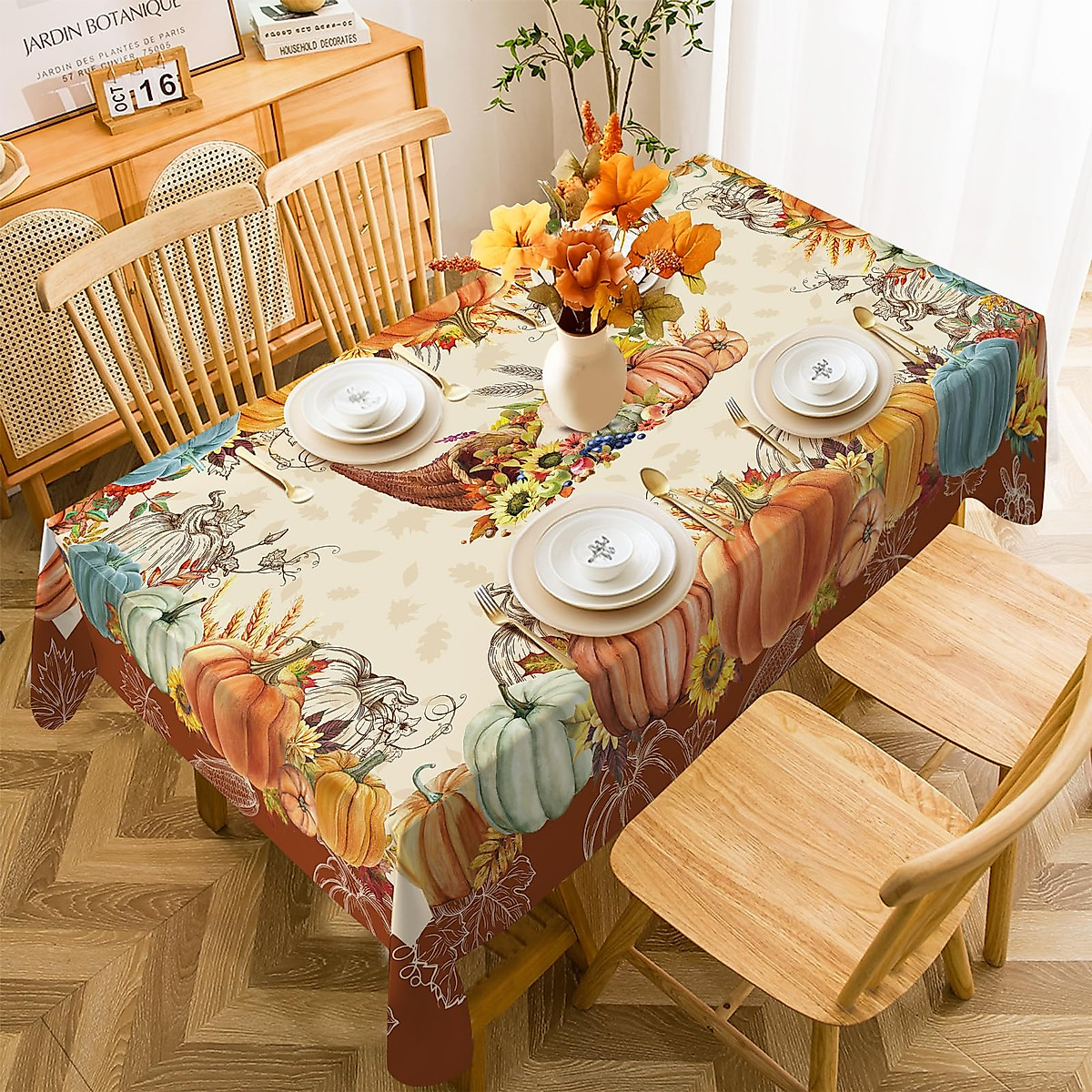 cusugbaso Thanksgiving Tablecloth 60x84 Inch Rectangle - Thanksgiving Decorations for Table - Water-Resistant Give Thanks Fall Table Cloth Rectangle for Party,Table, Holiday Decoration