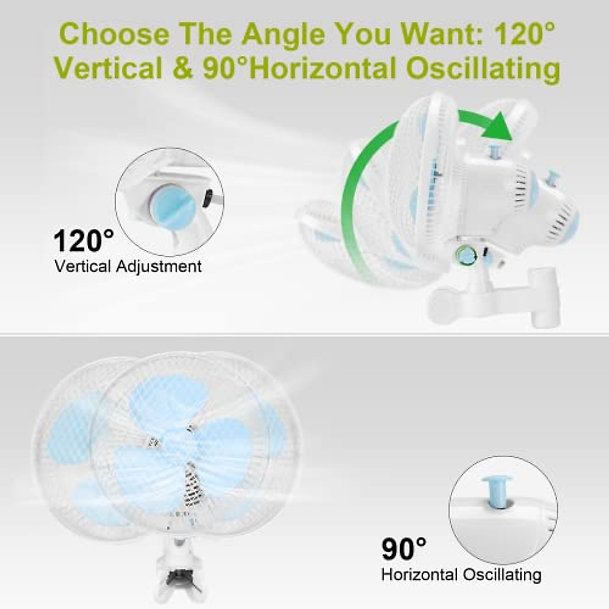 blessny 6 Inch Oscillating Grow Tent Clip on Fan for Pole Mount 0.6-1 inch, 8 Ft Long cord Small growing Monkey Fan Oscillation for Hydroponic, 20W 2-Speed Super quiet with Heavy duty Clamp