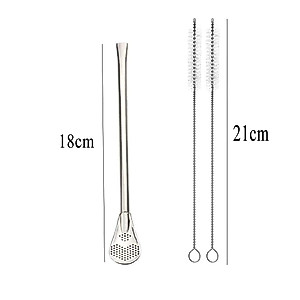 FRUTA Stainless Steel Drinking Straws with Filter Spoon 6 Pcs Reusable Yerba Mate Tea Bombilla Drinking Straws with 2 Pcs Cleaning Brushes Set, 7.1inch/18CM Long