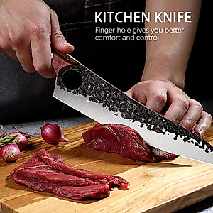 Purple Dragon Hand Forged Kitchen Knife 8 Inch Meat Butcher Full Tang Chef Knives High Carbon Steel Sharp Meat Cleaver Boning Knife with Gift Box for Slicing Fish Cutting Meat BBQ