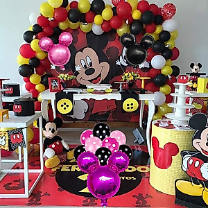 33pcs Minnie's Party Latex Balloons, Pink Mouse Aluminum Film Balloons, Pink, Red, Black balloons, Children's Birthday Party Supplies