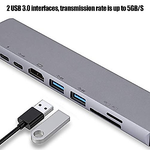 8 in 1 USB3.0 HDMI HUB Multiport Adapter Plug and Play Memory Card Reader Aluminum Alloy USB Hub for Laptop