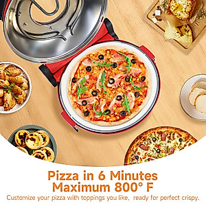 Upgrade Davivy 12" Indoor Electric Pizza Oven with Timer & Stone & Grill Pan, Countertop Pizza Oven Heats up to 800˚F, Portable Indoor Pizza Oven Cooker Countertop, Electric Indoor Pizza Cooker -Red