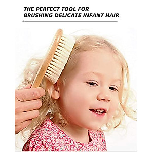 Baby Hair Brush, 2 Pcs Baby Hair Brush with Wooden Handle, Natural Soft Goat Bristles Cradle Cap Brush for Newborns & Toddlers