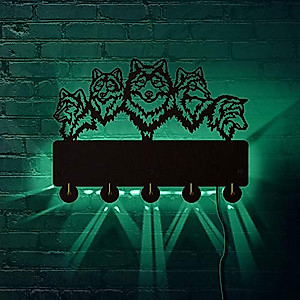 The Geeky Days Wildlife Wolf Wall Hanger Hook Wolf Family Black Wall Hooks Coat Hanger Bathroom Kitchen Key Hanger Key Hooks Rack with LED Backlight