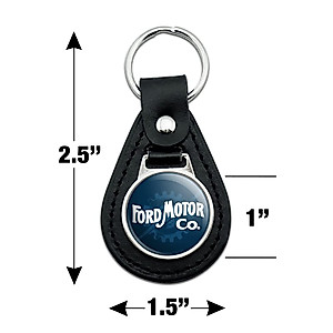 GRAPHICS & MORE Black Leather Ford Vintage Gear Logo Keychain