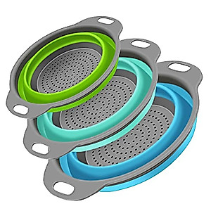 ACOHICE 3-Packs Collapsible Colander Basket Set with Handles 3 Size for Washing Draining Veggies Fruit Pasta Basket Strainers in Kitchen Travel