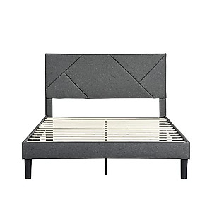 Queen Size Platform Bed Frame with Fabric Upholstered Headboard and Wooden Slats Support, Fully Upholstered Mattress Foundation/No Box Spring Needed/Easy Assembly (Grey, Queen)