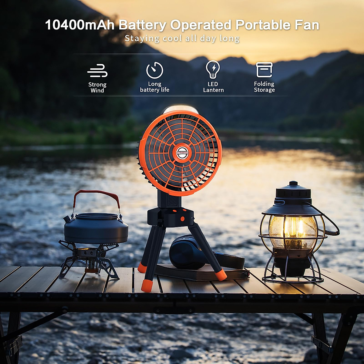 DGLK Camping Fan,10400mAh Battery Operated Fan for Camping,Rechargeable Fan with LED Lantern,120° Oscillating Portable Fan, Quiet Personal Fan for Picnics,Barbecues,Fishing,Travel and Indoors.