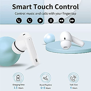 Wireless Earbuds Bluetooth Headphones LED Power Display Earphones Active Noise Cancelling Ear Buds with Charging Case Bluetooth 5.3 Hi-Fi Stereo in-Ear Earbuds for iPhone/Android/Windows (White)