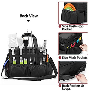 HODRANT Large Grill Caddy with Lid, BBQ and Picnic Bag Organizer with Paper Towel Holder, Tailgating Accessories Basket for Barbecue Utensil & Camping Gear Must Haves, Black, Bag Only