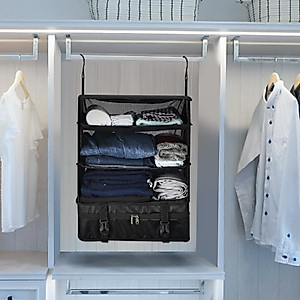 OUMEDUO Portable Hanging Travel Shelves, Upgraded Premium Durable Oxford Packing Cubes for Suitcases Hanging Carry on Closet Luggage Organizers for Travel (Black)