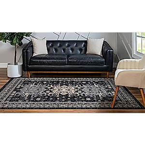 Rugs.com Heris Collection Rug – 9' x 12' Black Medium Rug Perfect for Living Rooms, Large Dining Rooms, Open Floorplans