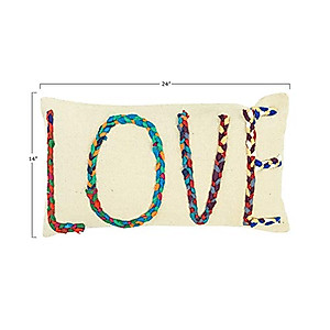 Creative Co-Op Love Chindi Appliqued Rectangle Cotton Tassel Corners Lumbar Pillow, Multicolor