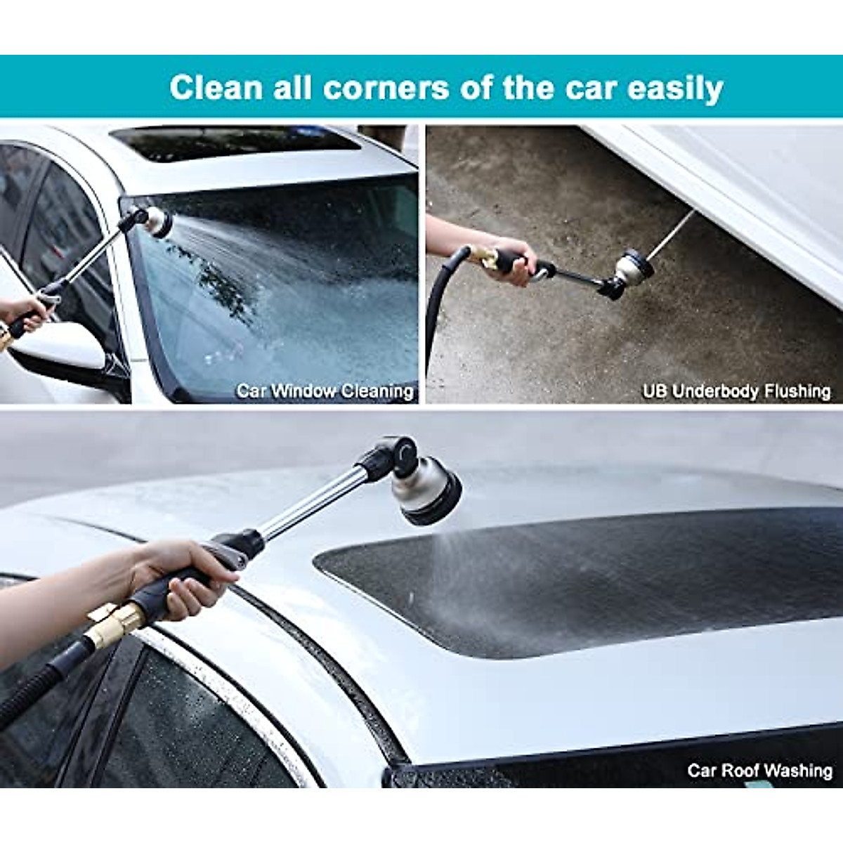 ESOW Garden Hose Wand 16 Inches, Watering Sprayer Wand with 9 Watering Patterns, 180° Adjustable Swivel Head, 100% Heavy Duty Metal Hose Nozzle, Thumb Control On Off Valve