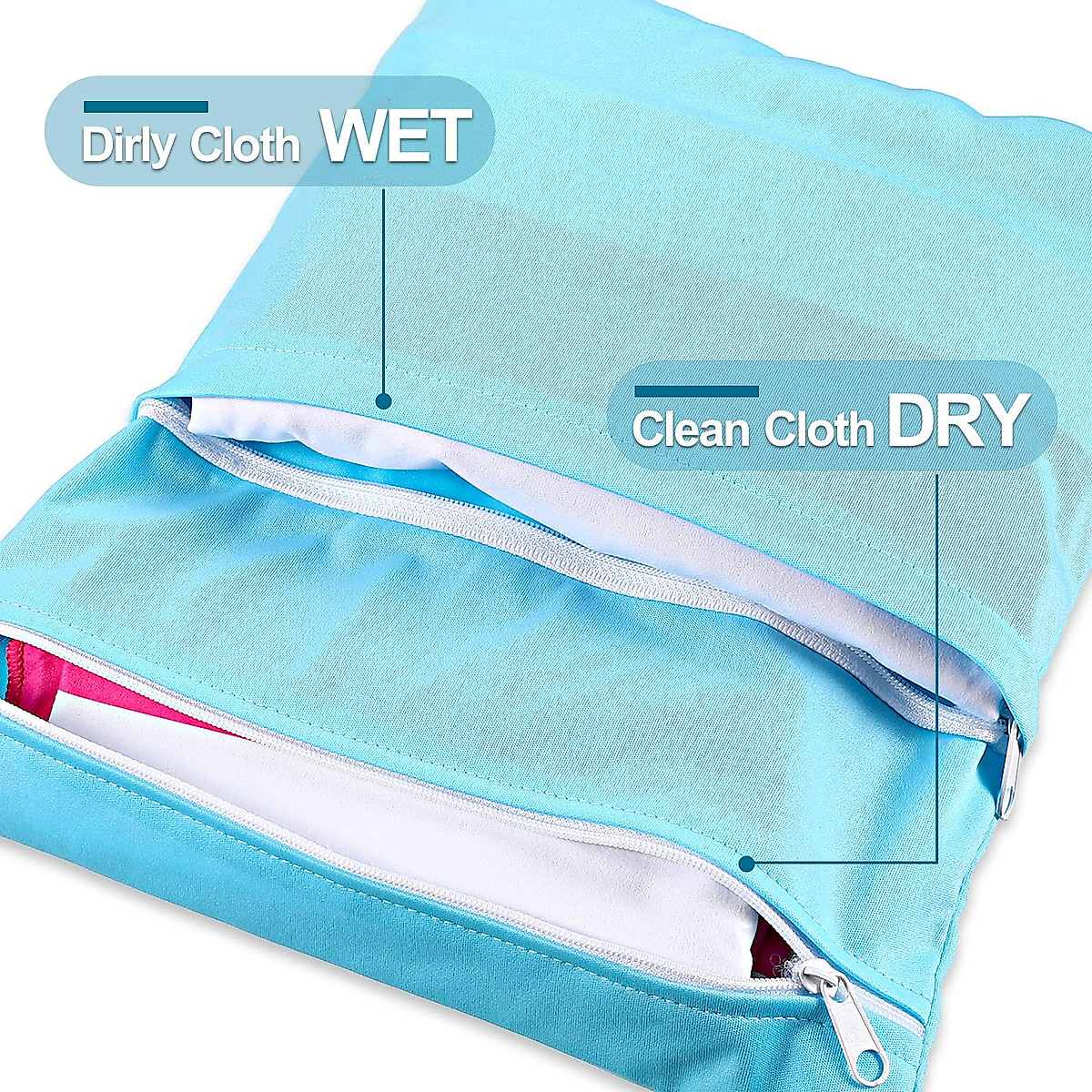 Woanger 10 Pcs Wet Dry Bags for Baby Cloth Diapers Waterproof Reusable Wet Bags with Two Zippered Pockets Travel Laundry Bag for Swimsuit Beach Pool Daycare Yoga Gym Dirty Wet Clothes, 10 Colors