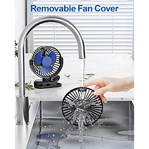 SWEETFULL Portable Clip on Fan - Battery Operated Stroller Fan, 4000mAh Small Rechargeable Fan with LED Display, 4 Speeds, Mini Personal Cooling Desk Fan for Golf Cart Travel Camping Gym (Black)