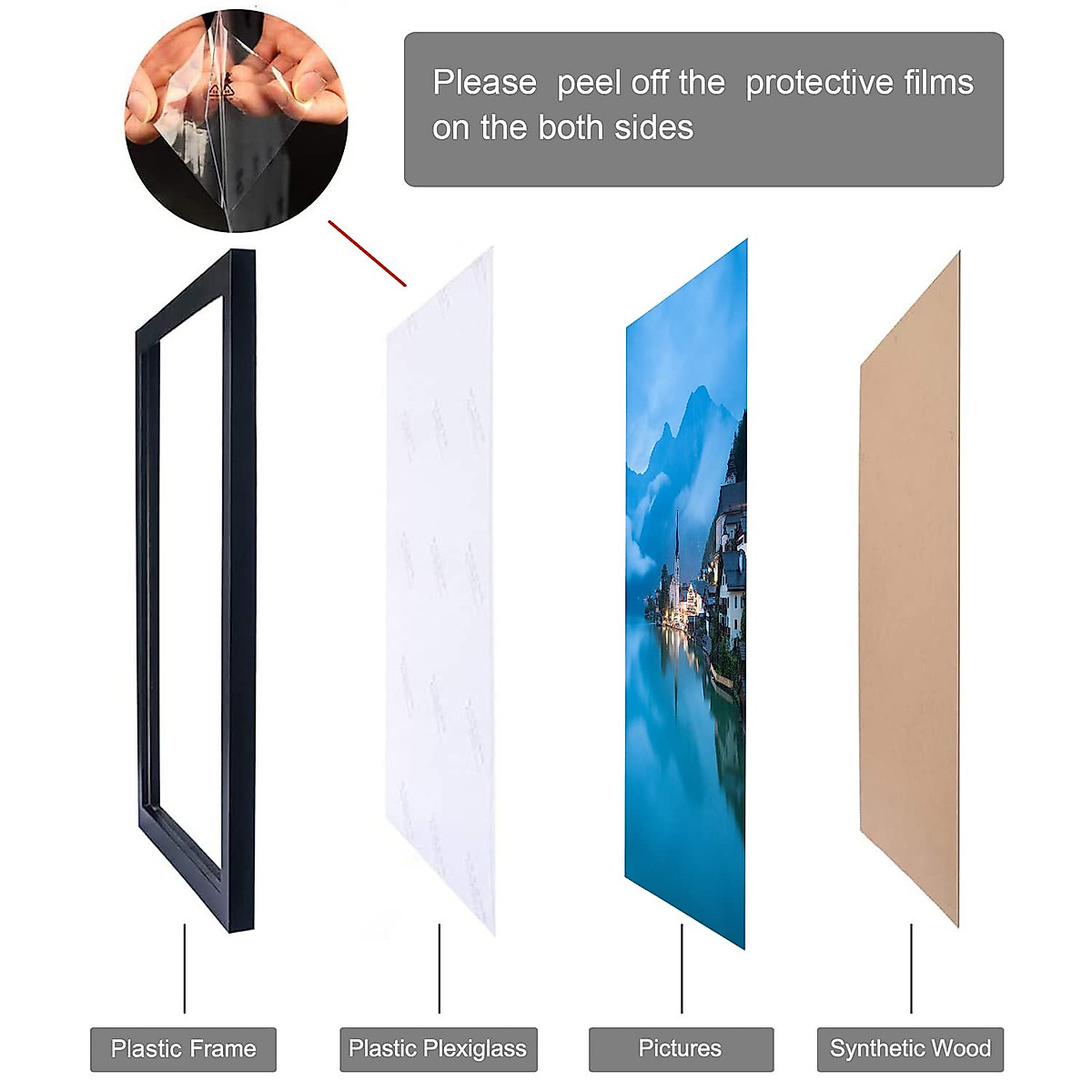NAOKBOEE 9x9 Picture Frame in Black - Horizontal and Vertical Formats for Wall and Tabletop - Photo Frames with Shatter Resistant Plexiglass