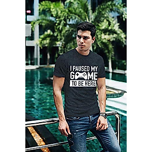 I Paused My Game to Be Here t Shirt Gamer Gifts for Men Gaming Funny Graphic Tees (Charcoal Black, Youth S(8))