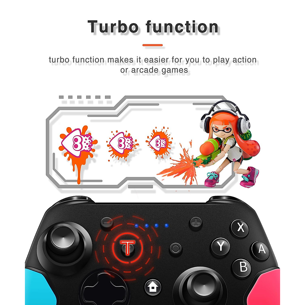 Wireless Switch Pro Controller for Nintendo Switch with Adjustable Turbo Function,Dual Vibration Function,Gyro 6-Axis and High Battery Life. Remote Gamepad Joystick for Switch Console, Red&Blue