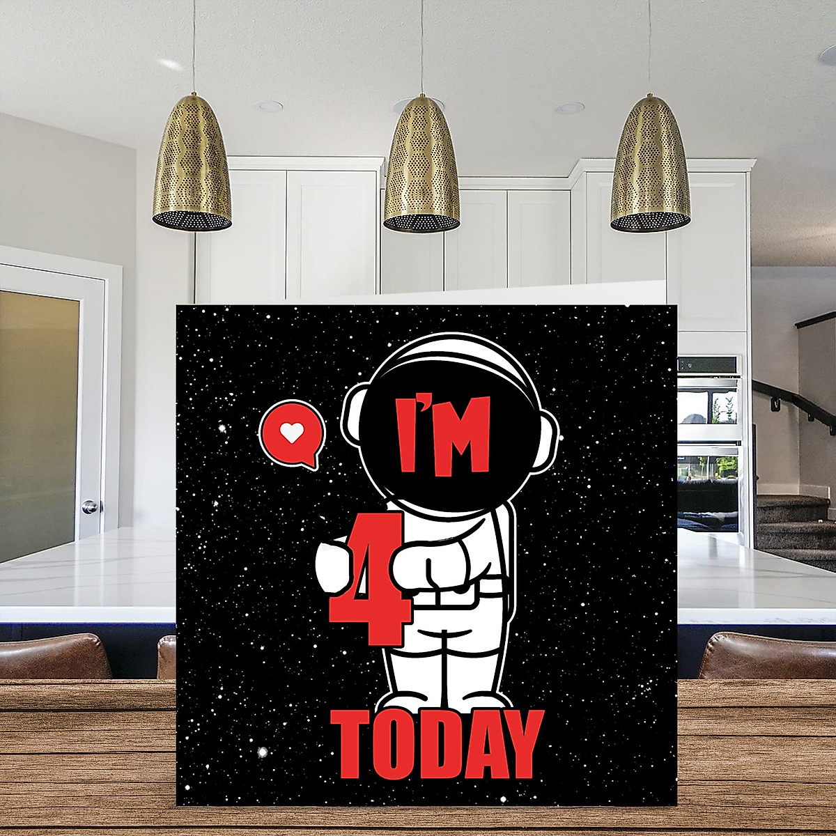 4th Birthday Card Unisex - Space Astronaut - Happy Birthday Card 4 Year Old Son Daughter Brother Sister Grandson Granddaughter Niece Nephew Cousin, 5.7 x 5.7 Inch Fourth Bday Greeting Card