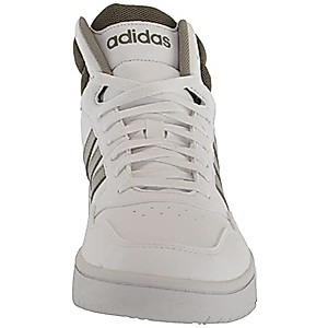 adidas Men's Hoops 3.0 Mid Basketball Shoe, White/Silver Pebble/Olive Strata, 9.5
