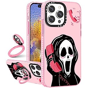 Toycamp for iPhone 13 Case with Ring Kickstand, Cute Design for Women Girls Girly Boys Teens Skeleton Skull Cartoon Print Case Cover for iPhone 13 (6.1 inch)