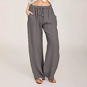 Capri Pants for Women Dressy Casual Summer Pants 2023 Cotton Linen Elastic Waist Drawstring Wide Leg Ankle Length Lounge Pant with Pockets
