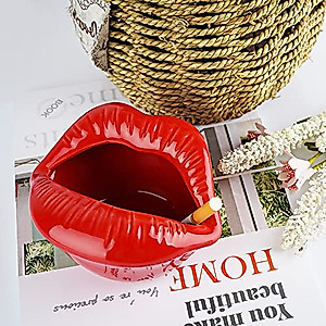 Loghot Creative Ceramic Cigarette Ashtrays with Lips Style Fashion Home Decorations (Light Red)