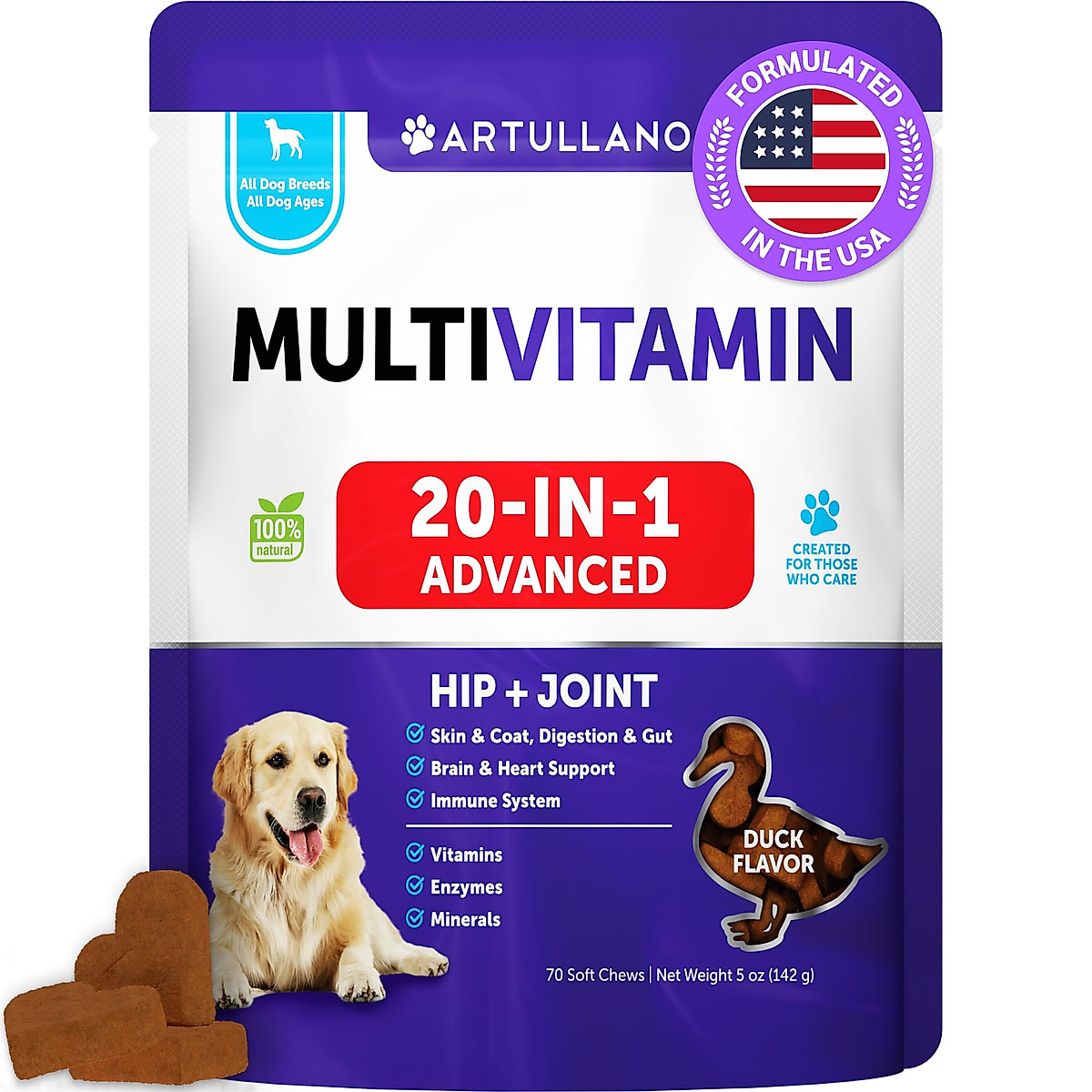 Dog Vitamins - Chewable Dog Multivitamin Treats - Dog Multivitamins for Immunity, Mobility, Gut, Skin - 70 Pet Joint Support Chews - Senior & Puppy Multivitamin for Dogs - Joint Supplement for Dogs