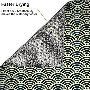 Japanese Pattern Printed Drying Mat For Kitchen Ultra Absorbent Microfiber Dishes Drainer Mats Non-Slip Silicone Quick Dry Pad - 18 X 16inch