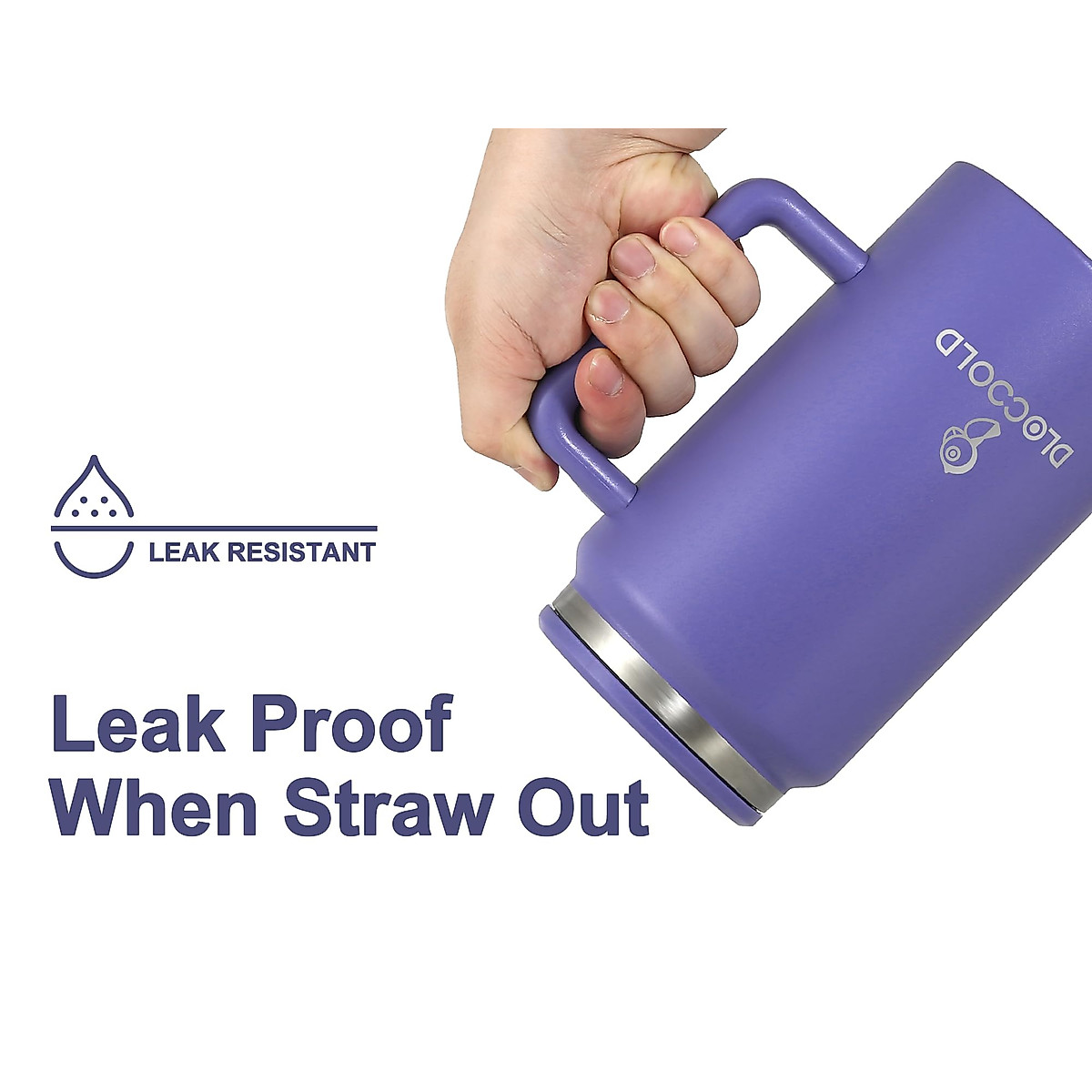 DLOCCOLD 50 oz Mug Tumbler with Handle and Straw Lid, Stainless Steel Insulated Large Travel Jug with Handle, Double Wall Reusable Water Bottle, White