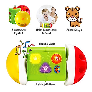 KiddoLab 3 in 1 Roll & Learn Activity Center for Baby and Rattle Ball Toy. Infant Learning Activity Center Toy with Colorful Lights and Fun Sounds.Interactive Light Up Toys for 6 Month Old Baby.