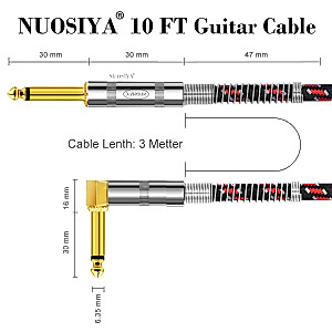 NUOSIYA 1/4 Inch TS to TS Electric Guitar Cable Braided Guitar Amp Cord Flex Instrument Cable for Electric Guitar, Bass AMP, Keyboard, Mixer, Equalizer (Braided Black White, 10FT)