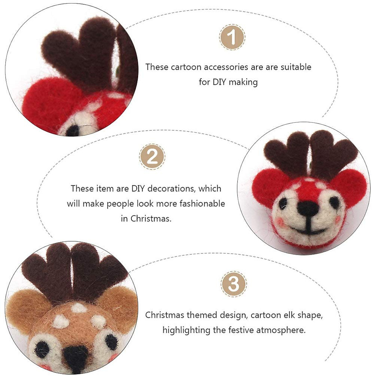NUOBESTY 3Pcs Deer head brooch accessory Kid Xmas Clothes Pin Christmas DIY Ornaments Felt Christmas Deers Girl Christmas Present Xmas Scarf Pin Miss wool felt antlers birthday present