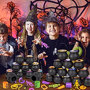 144Pcs Halloween Party Favors for Kids, 18 Prefilled Mini Plastic Witch Cauldron Halloween Goodie Bag Pinata Fillers Halloween Treats Non Candy Bulk Classroom Prizes Trick or Treat Toys Party Gifts