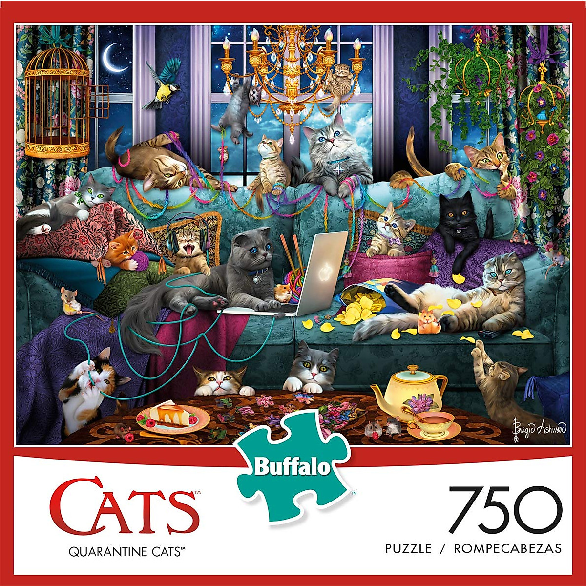 Buffalo Games - Brigid Ashwood - Quarantine Cats - 750 Piece Jigsaw Puzzle For Adults - High Quality Challenging Puzzle Perfect for Game Nights - Finished Puzzle Size is 24.00 x 18.00