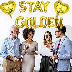 KUNGOON Stay Golden Balloon Banner,Gold Birthday Hanging Balloons for Birthday Baby,Funny Retirement Party Decorations.(16 inch)