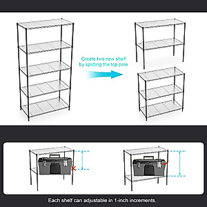 Dolonm 5-Tier Storage Shelves Wire Shelving Unit, 1750 LBS NSF Height Adjustable Shelves Organizer, 16" L x 36" W x 72" H, Heavy Duty Metal Garage Shelving for Restaurant, Kitchen, Laundry, Black